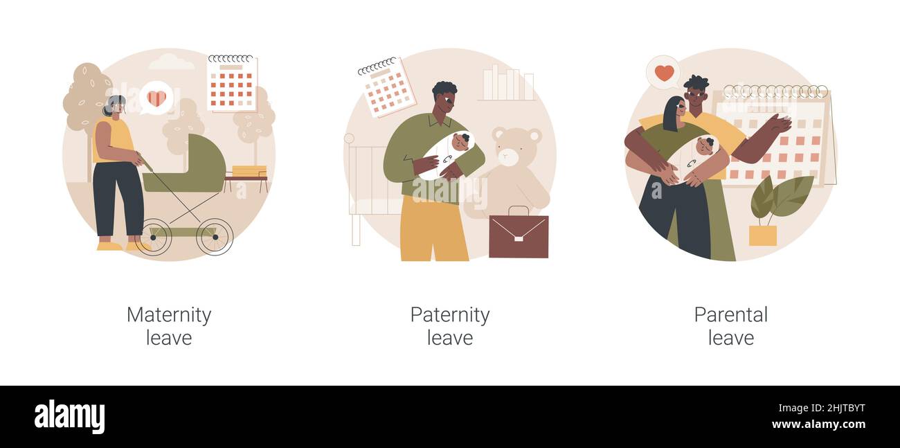 Newborn childcare abstract concept vector illustration set. Maternity ...