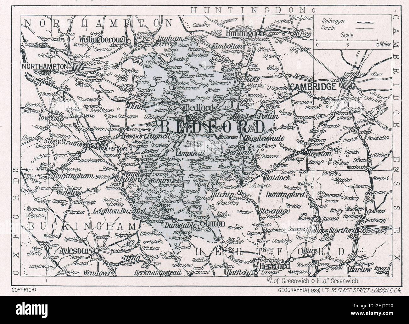 Map of Bedfordshire (1913 Stock Photo - Alamy