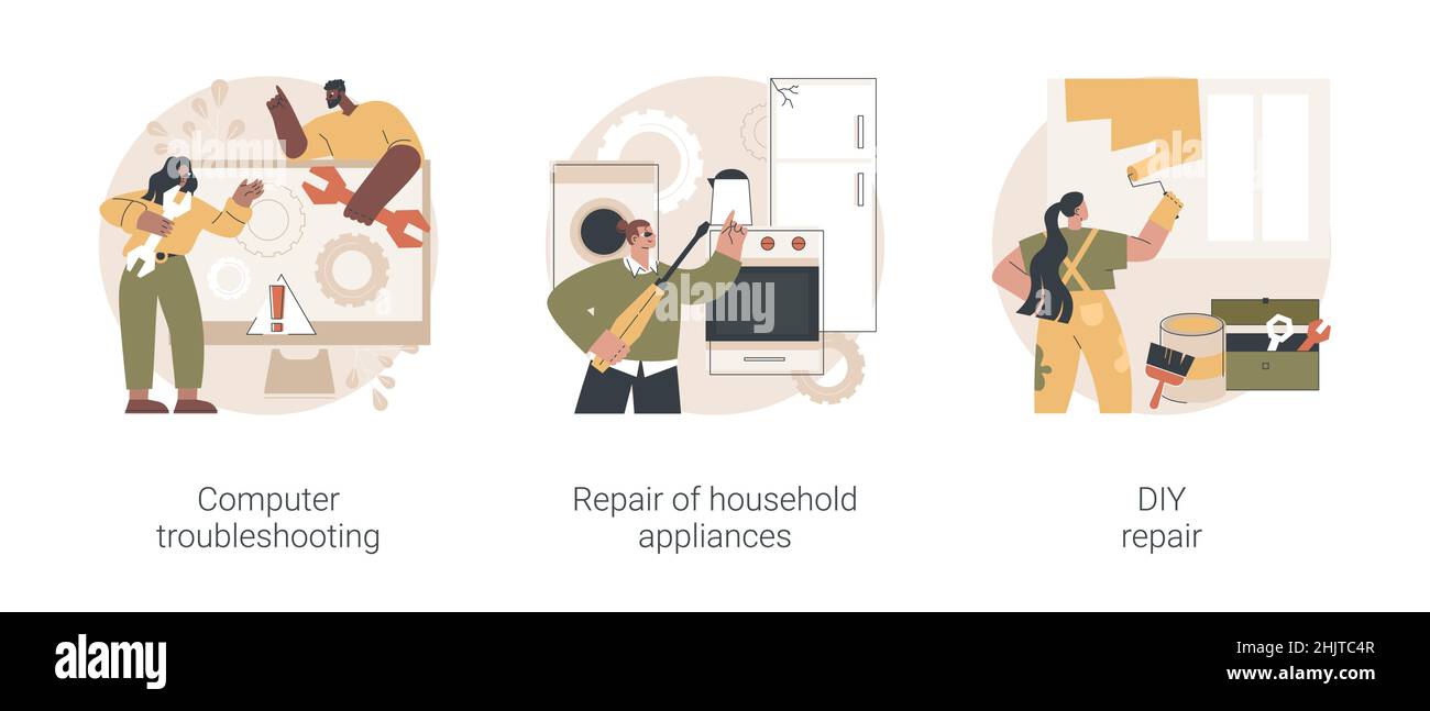 Repair and maintenance services abstract concept vector illustration set. Computer ...