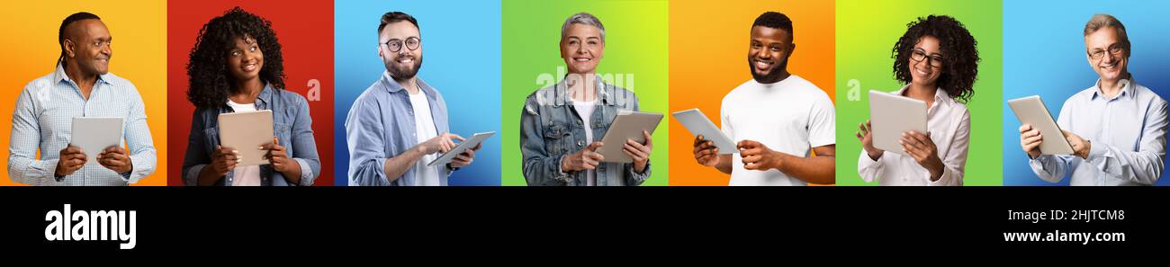 Creative Collage With Diverse Multiethnic People Using Digital Tablets ...