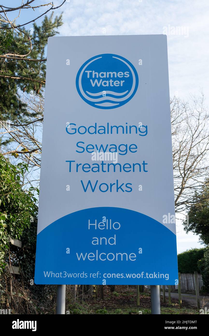 Thames Water Godalming Sewage Treatment Works sign including What3words ...