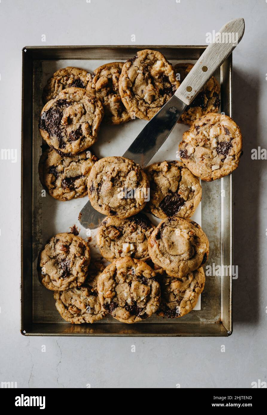 A baking tray of chocolate chip cookies Stock Photo - Alamy