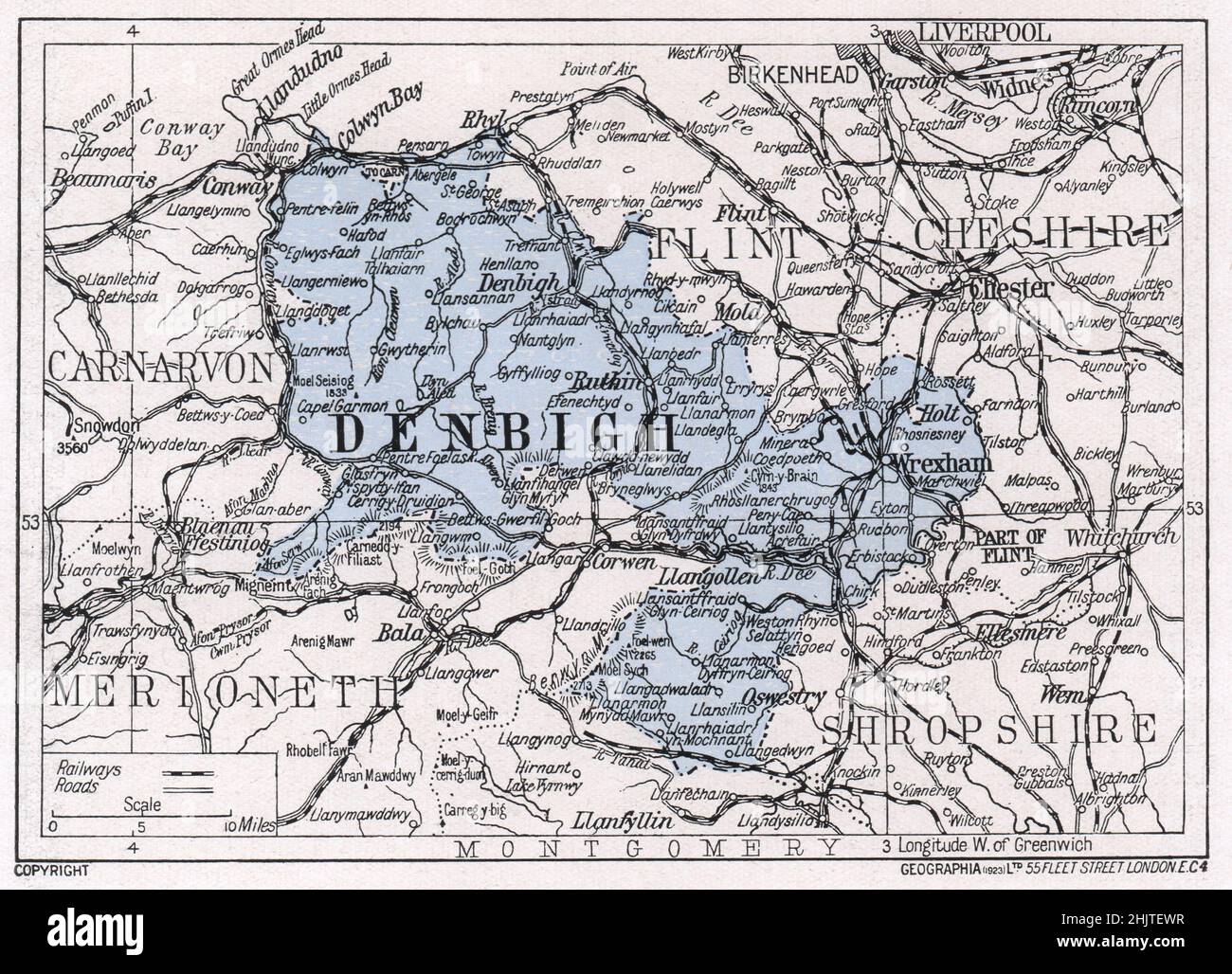 Map of Denbighshire (1913 Stock Photo - Alamy