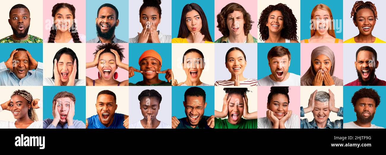 Collection of closeup photos, feelings and emotions concept Stock Photo ...