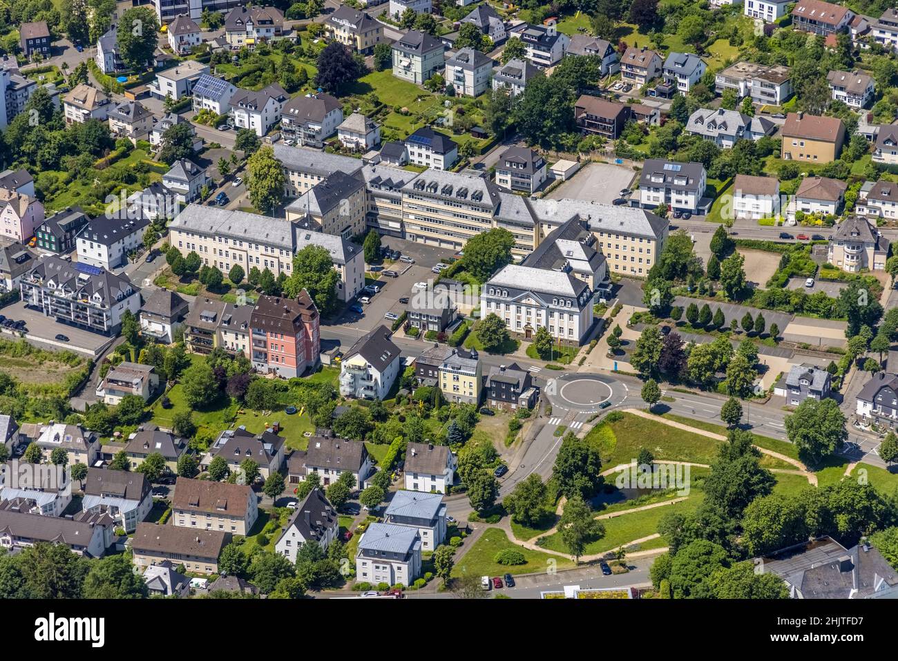 Aerial view, Olpe district administration, Olpe town, Olpe, Sauerland ...