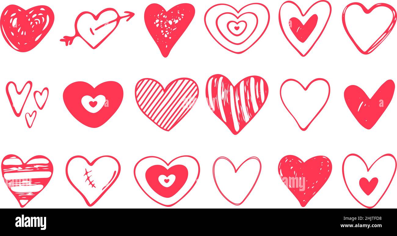 Set of hand drawn hearts. Handdrawn rough marker doodle hearts isolated ...