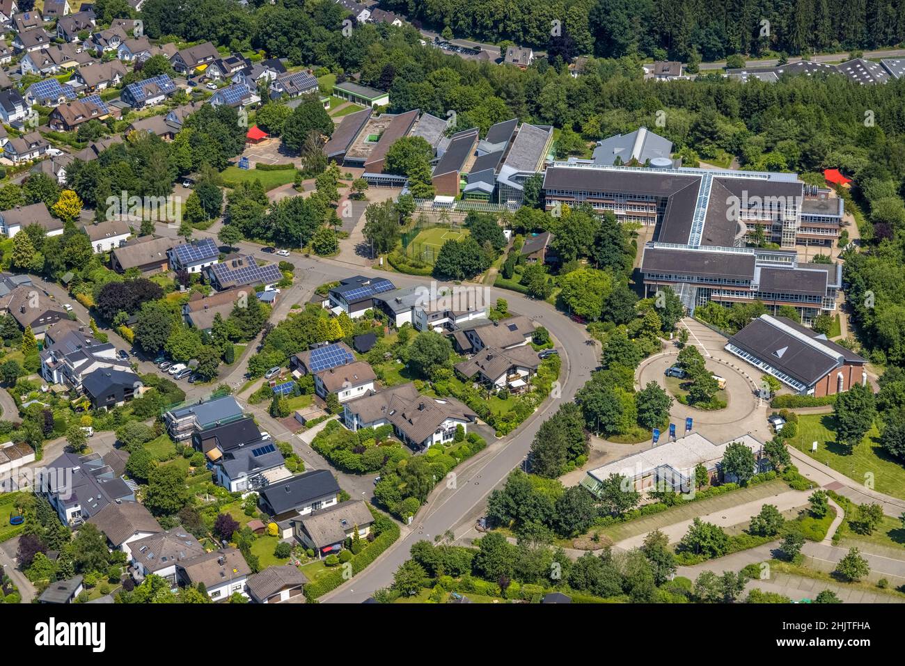 Aerial view, Max von der Grün School, Olpe City, Olpe, Sauerland, North ...