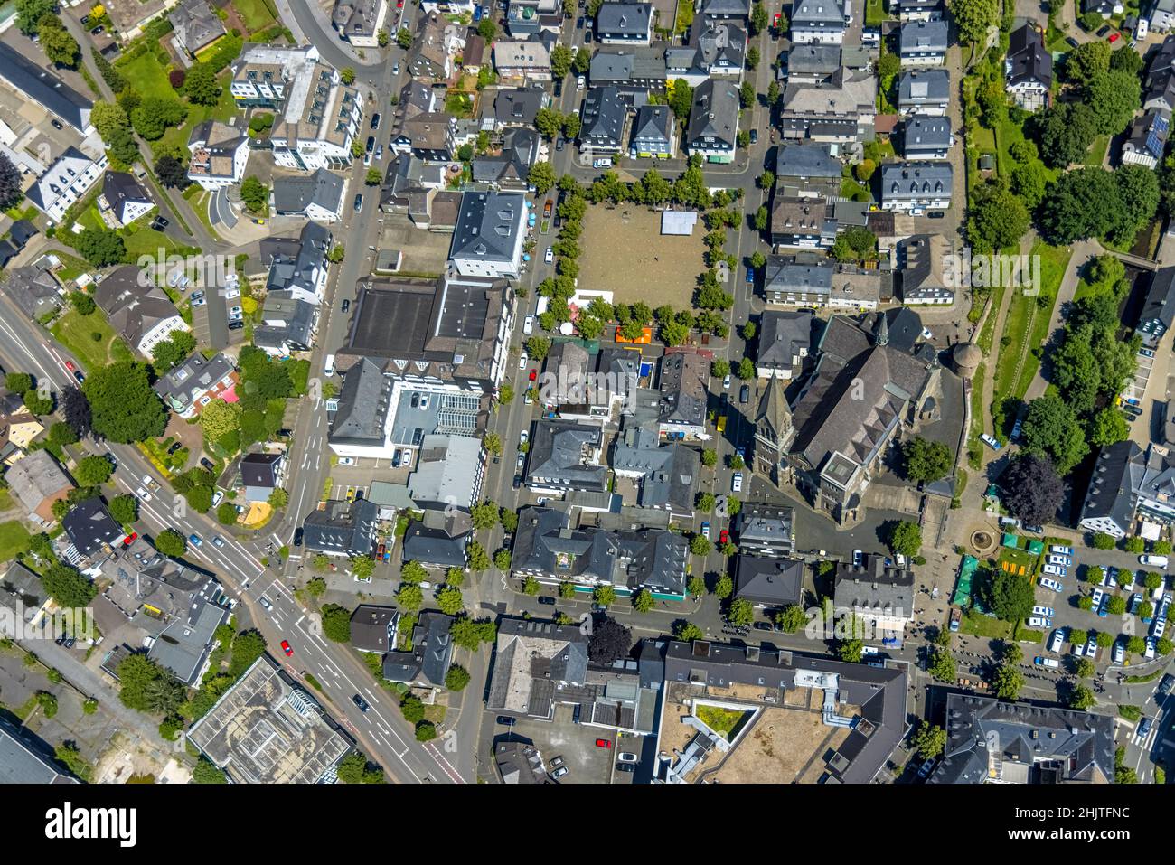Aerial view, St. Martinus church, city wall with angel tower, market ...
