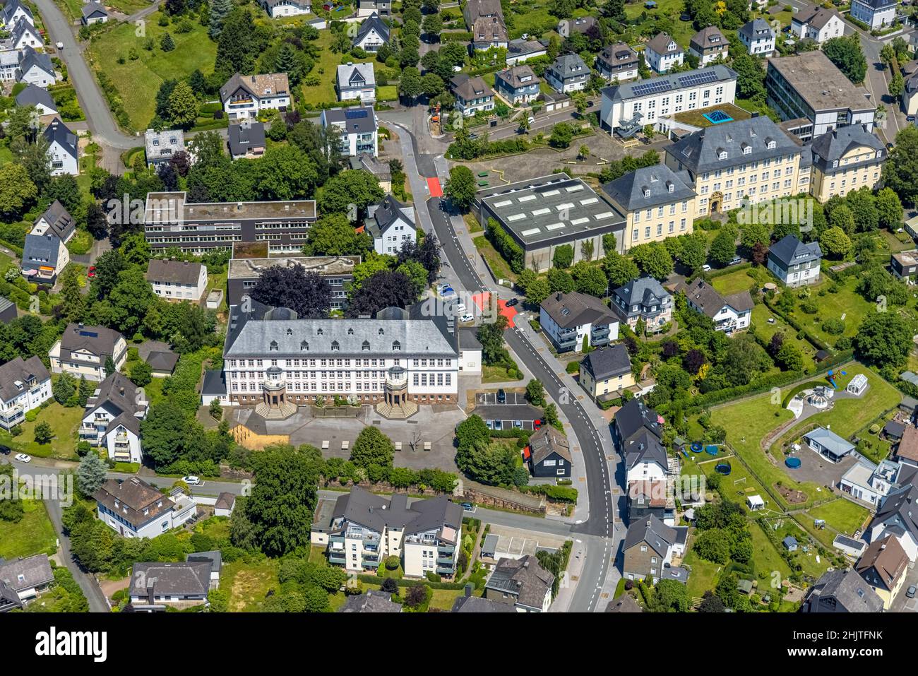 Aerial view, Städtisches Grammar School Olpe, Olpe town, Olpe ...