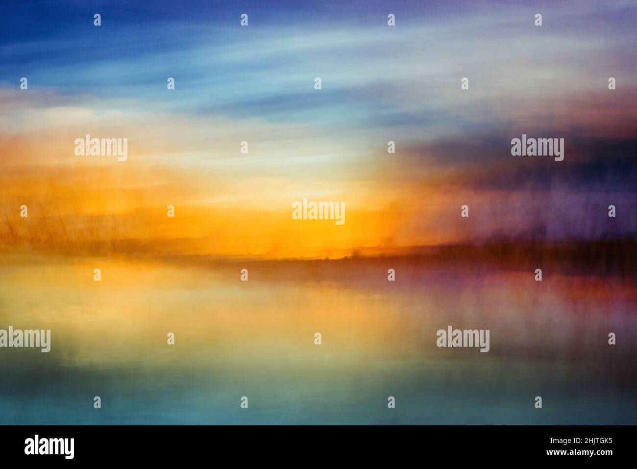 abstract landscape at Tillot reservoir, Rouvres-sous-Meilly, Bourgogne ...