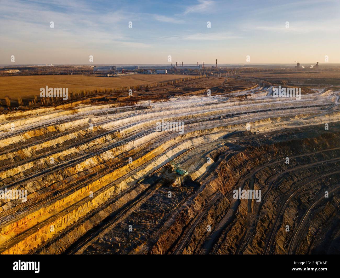 Open pit mine in mining and processing plant, aerial view Stock Photo ...
