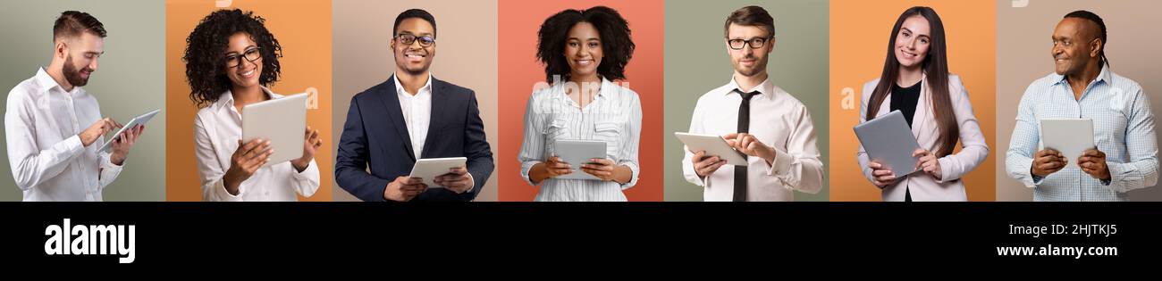 Set Of Different Business People With Digital Tablets Posing Over ...