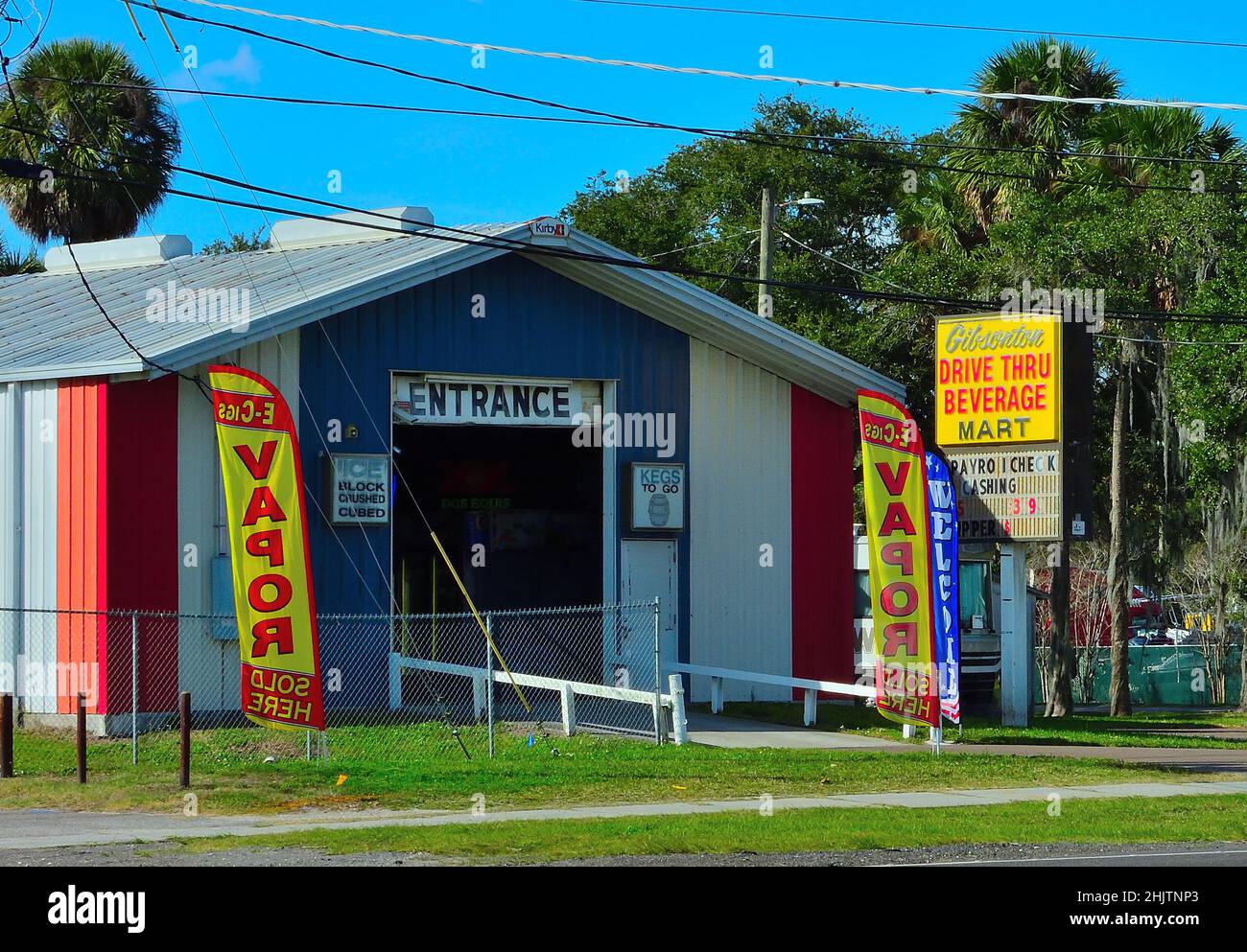 Closeup of a Gibsonton Drive Thru Beverage Mart Stock Photo - Alamy