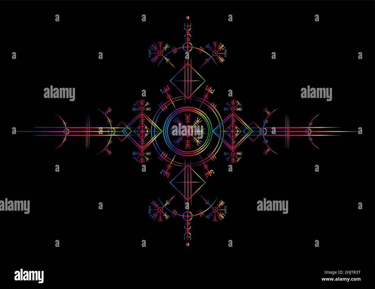 Magic ancient viking art deco, colorful Vegvisir navigation compass ...