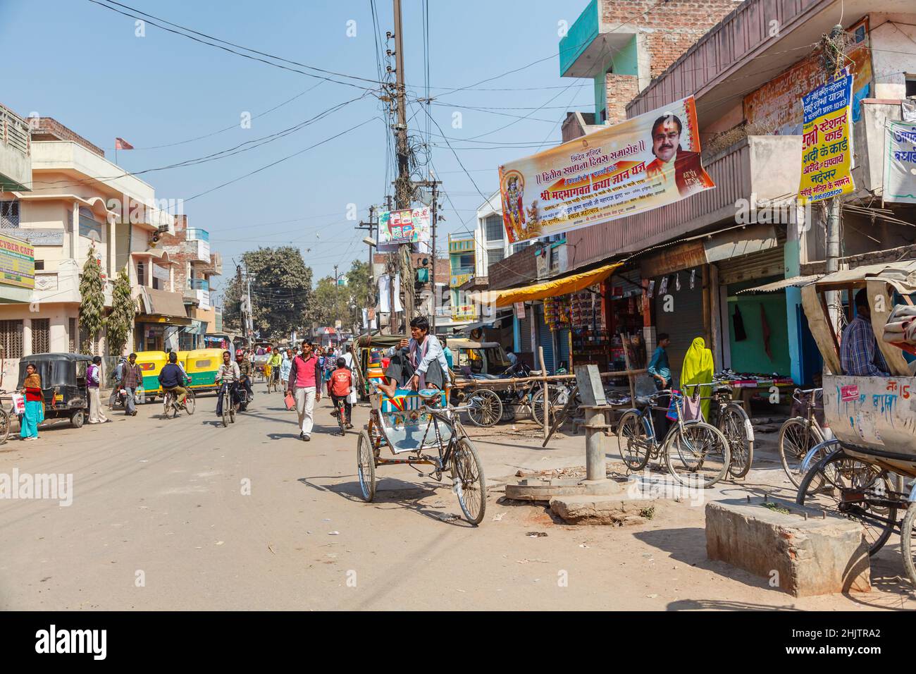 Vintage cycle rickshaw and local roadside shops on the outskirts of ...