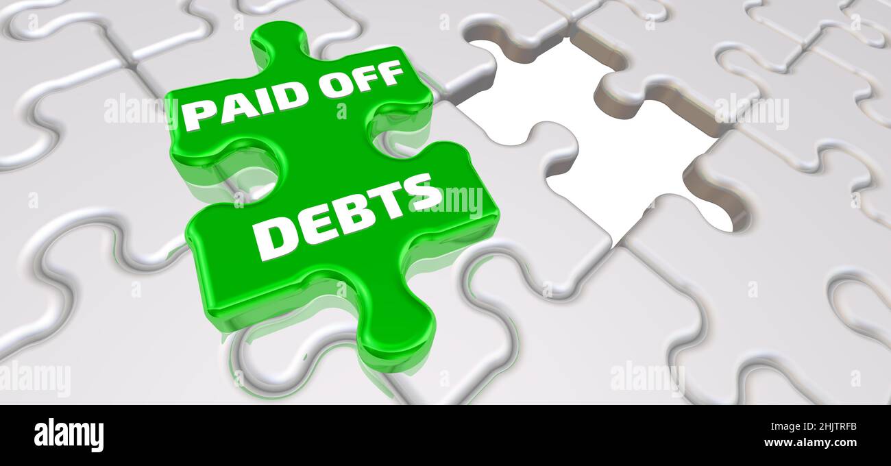 Paid off debts. Folded white puzzles elements and one green with text ...