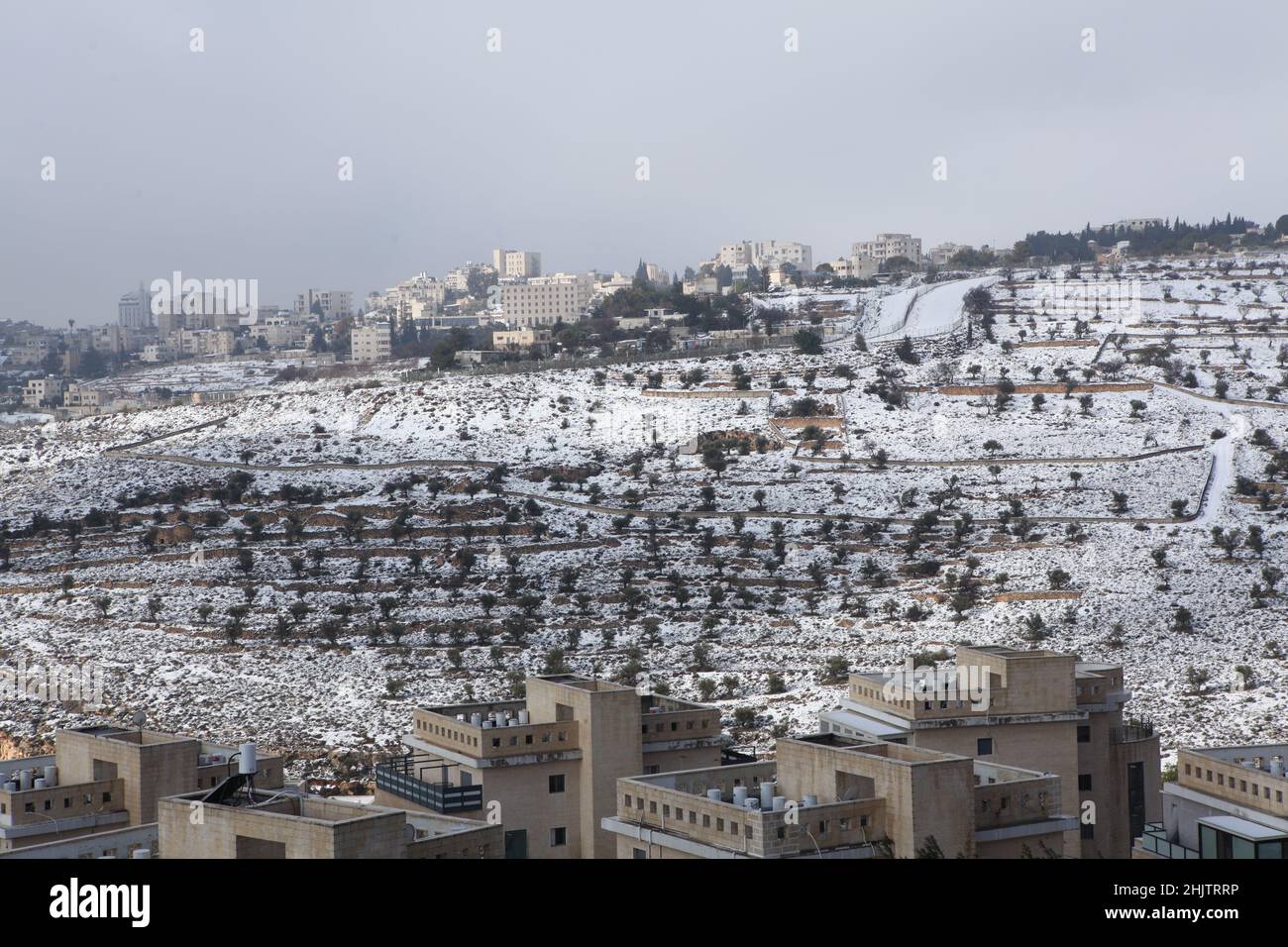 Snow in Jerusalem and the surrounding mountains Stock Photo - Alamy