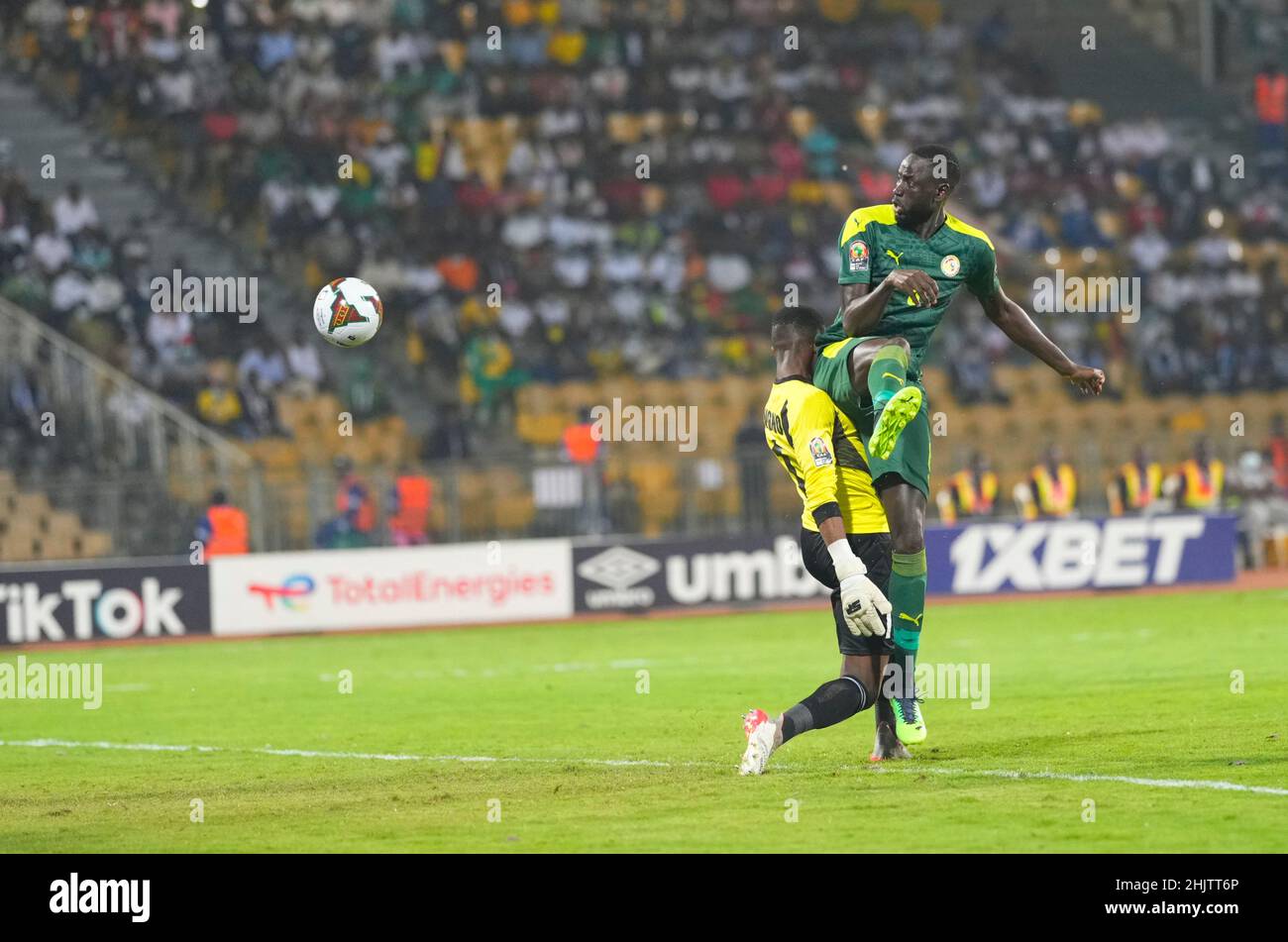 Yaounde, Cameroon, January, 30, 2022: Cheikhou Kouyaté of Senegal scoring their second goal ...