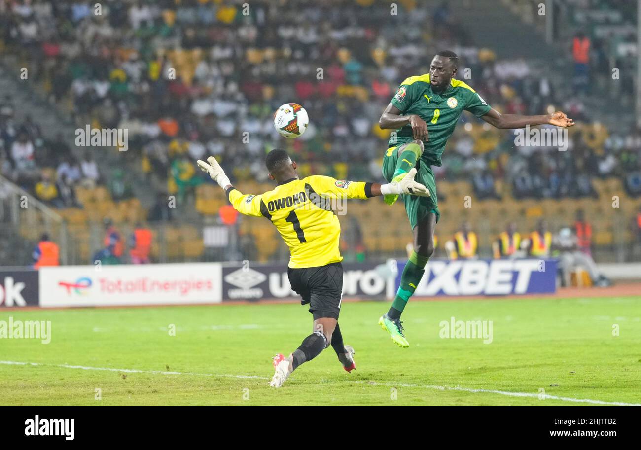 Yaounde, Cameroon, January, 30, 2022: Cheikhou Kouyaté of Senegal scoring their second goal ...