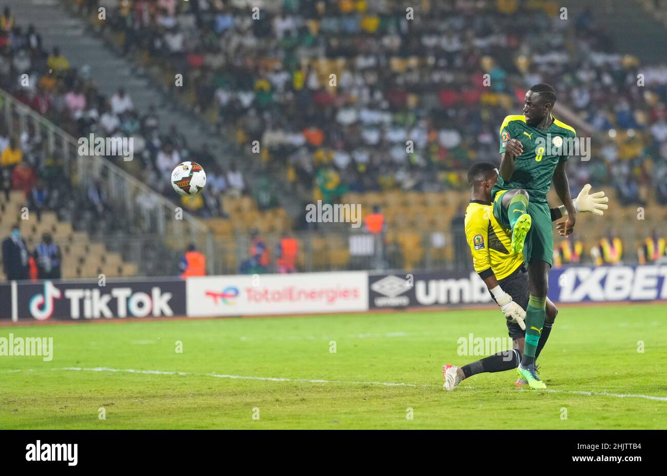 Yaounde, Cameroon, January, 30, 2022: Cheikhou Kouyaté of Senegal scoring their second goal ...