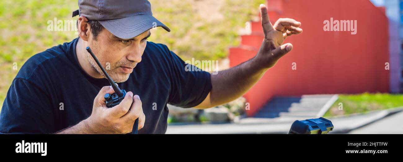 Shooting process on cinema stage - commercial production set, exterior ...