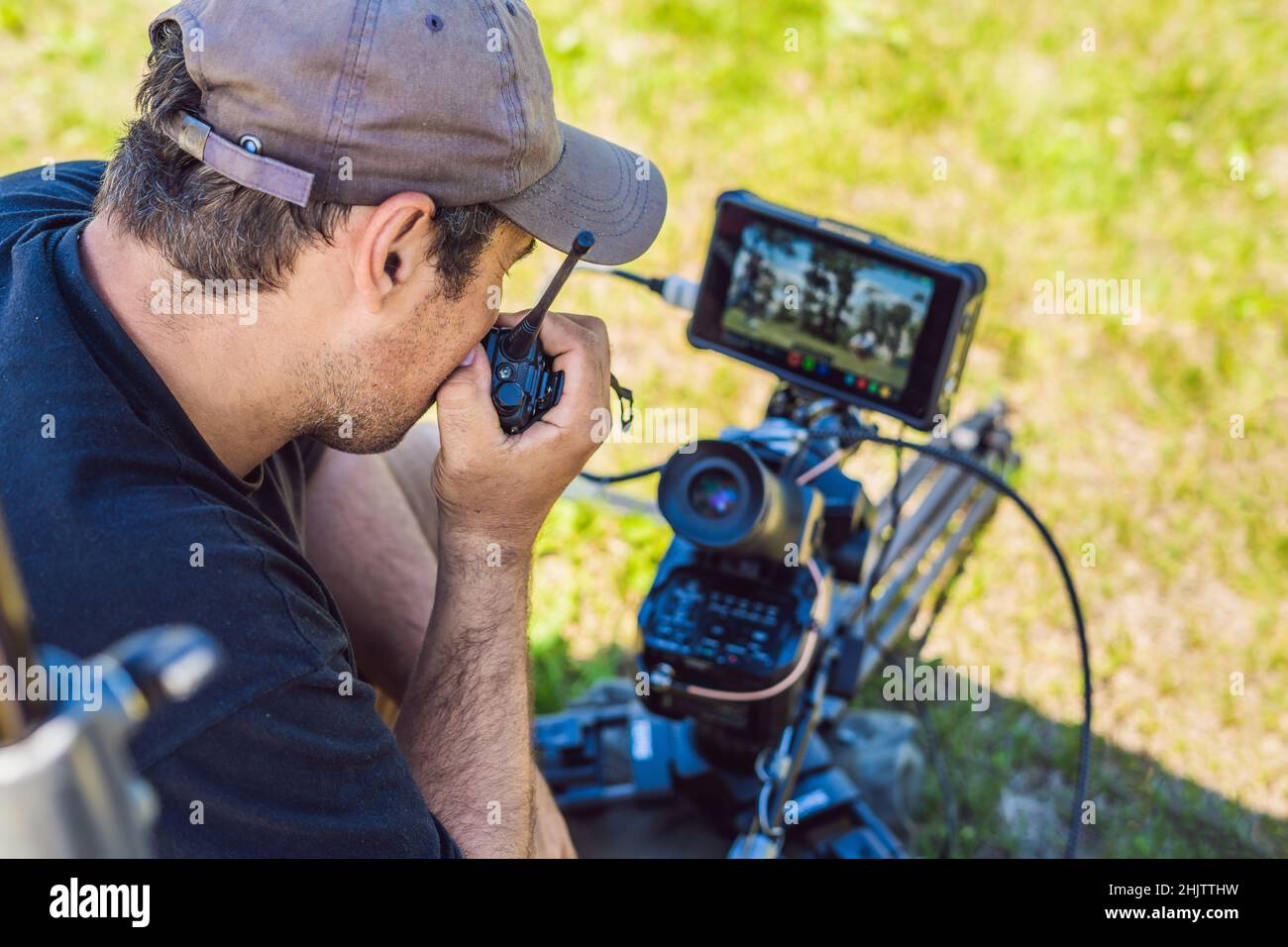 Shooting process on cinema stage - commercial production set, exterior ...