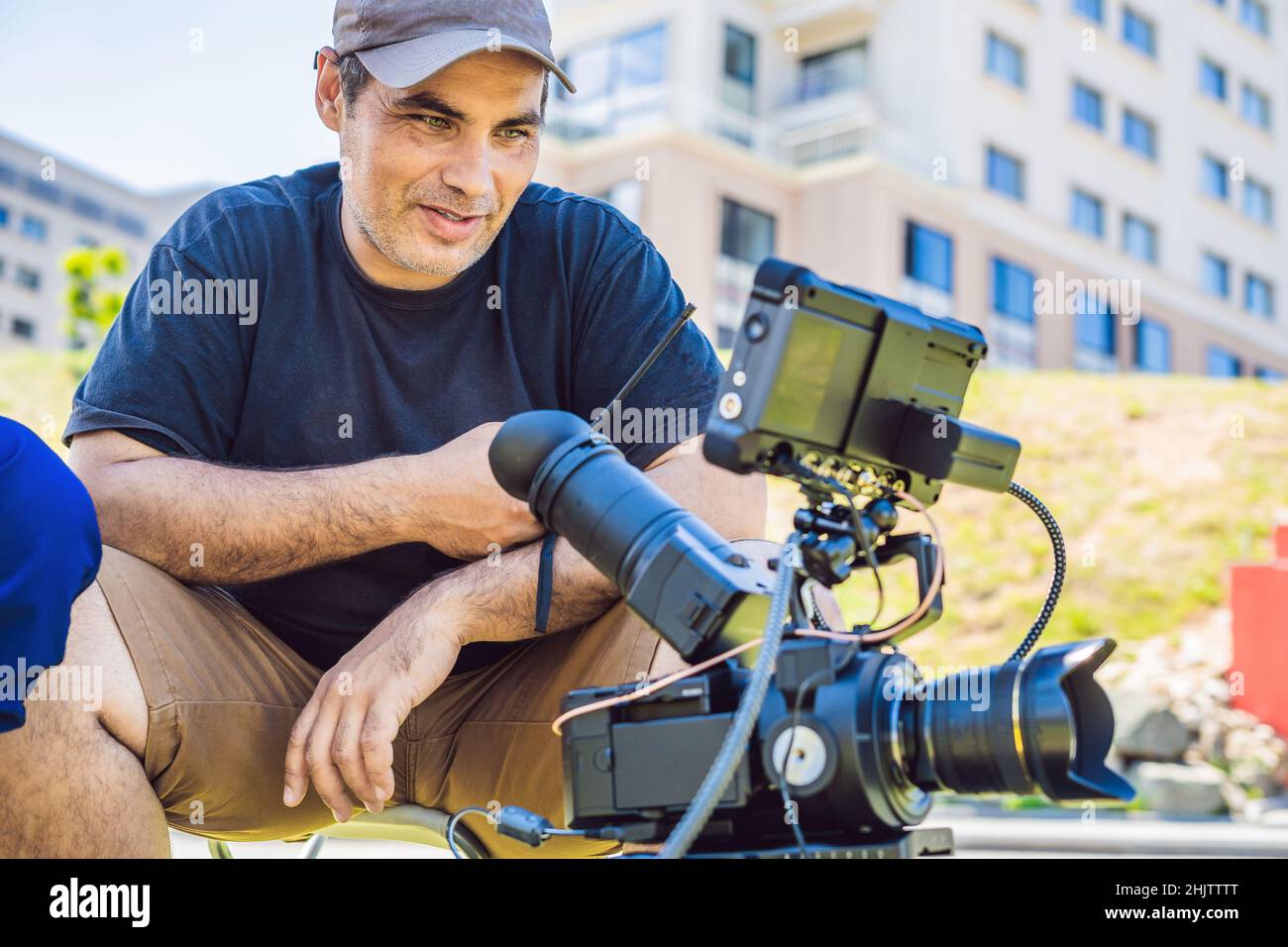 Shooting process on cinema stage - commercial production set, exterior ...