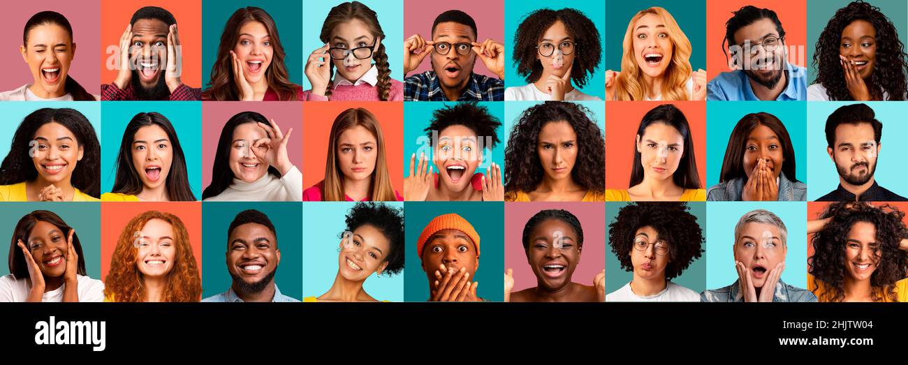 Emotions, feelings concept, set of closeup photos, collage Stock Photo ...