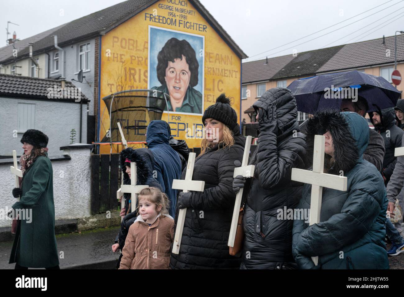 Derry, UK. 30th Jan, 2022. Relatives and family members of the victims ...