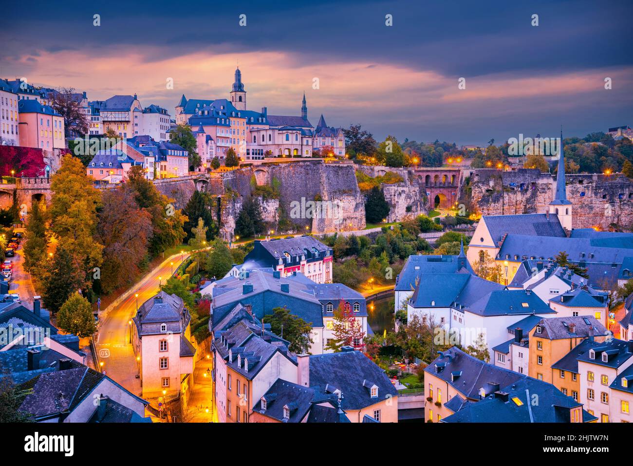 Luxembourg City, Luxembourg. Cityscape image of old town on Alzette ...