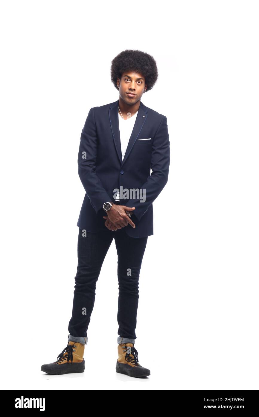 Beautiful full body happy black fashion man Stock Photo - Alamy
