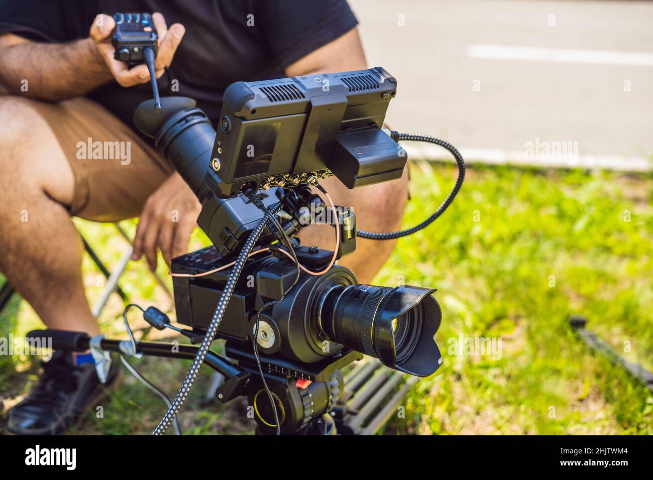 Shooting process on cinema stage - commercial production set, exterior ...