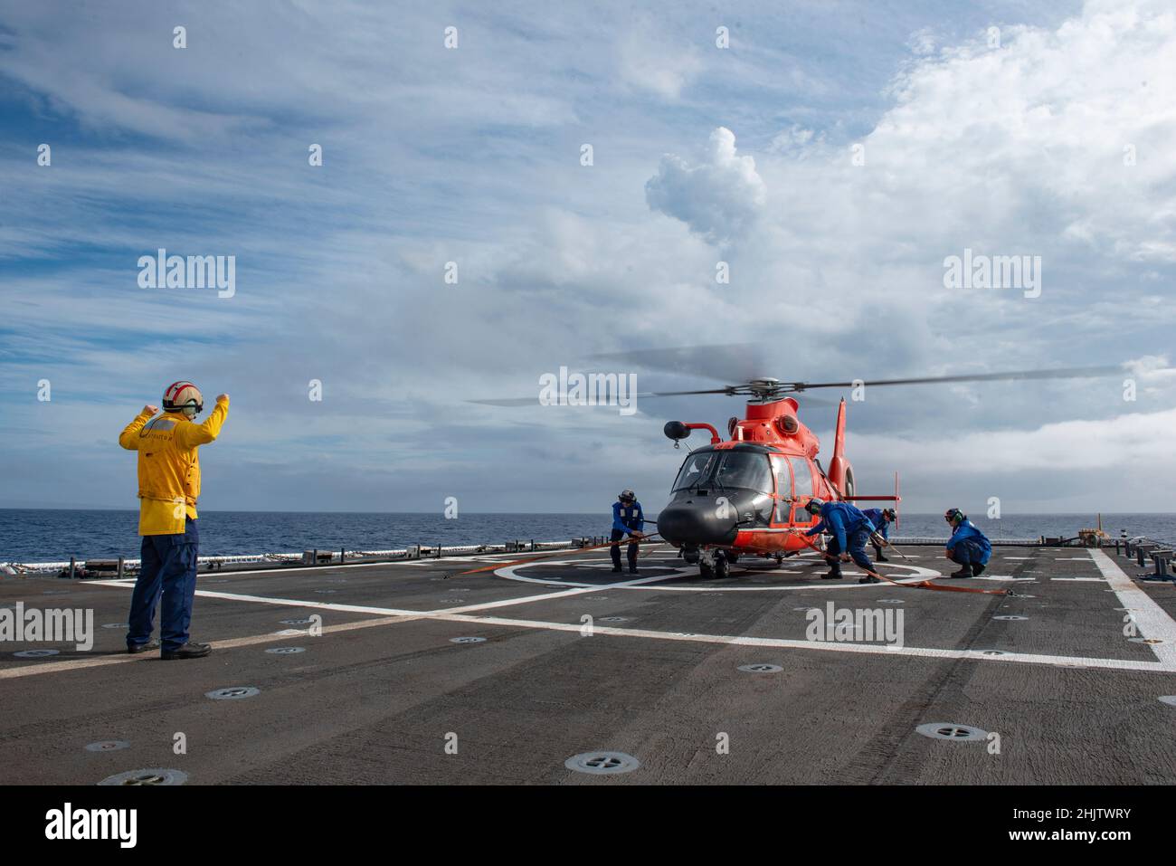 Coast Guard crew members aboard the USCGC Stratton (WMSL 752) conduct ...