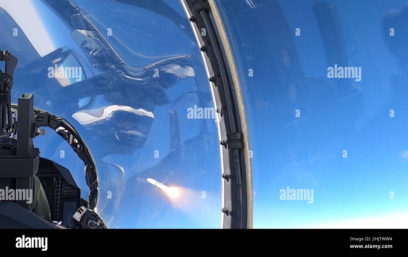 The F-15EX Eagle II fires an AIM-120D missile during a test mission ...