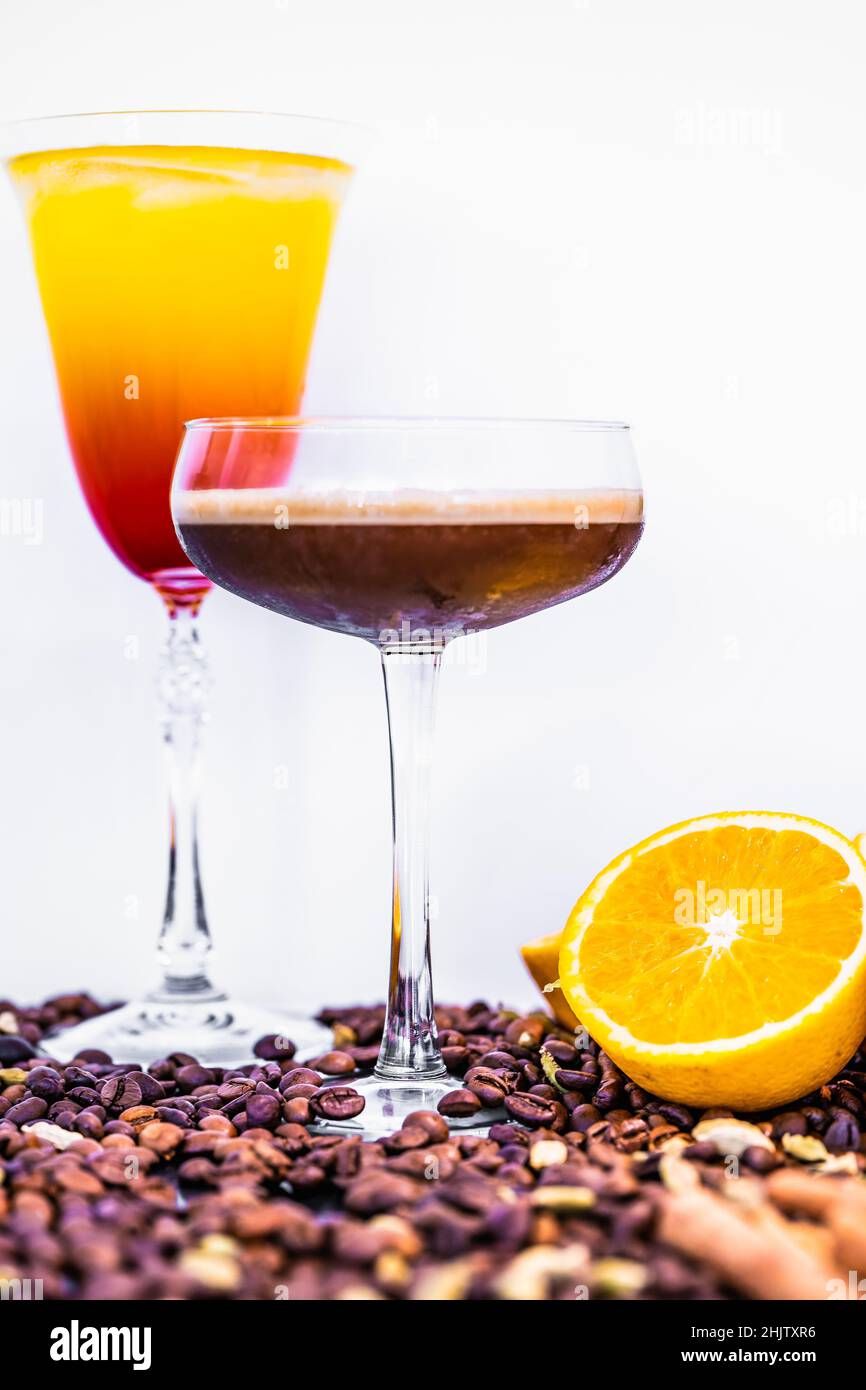 Vertical shot of cocktails on a table with coffee beans Stock Photo - Alamy