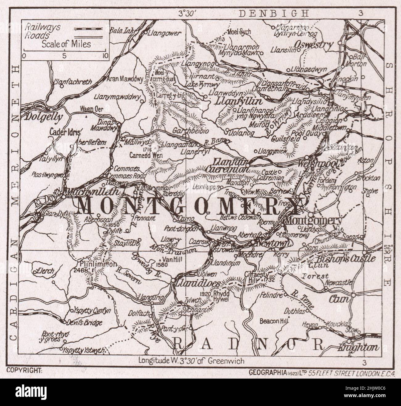 Map of Montgomeryshire (1913 Stock Photo - Alamy
