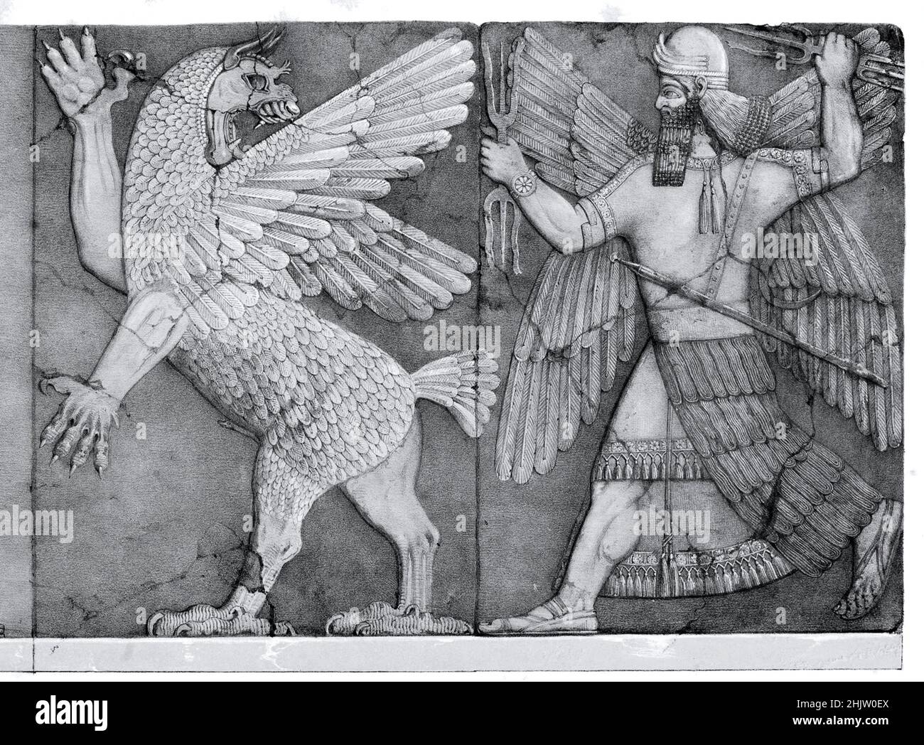 The chaos monster fighting the sun god, a carving from a temple of ...