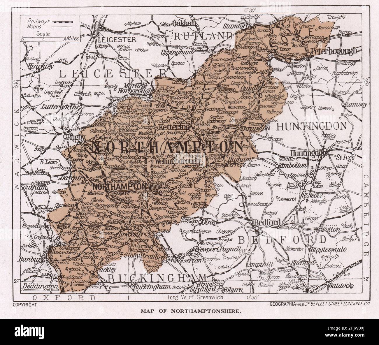 Map of Northamptonshire (1913 Stock Photo - Alamy