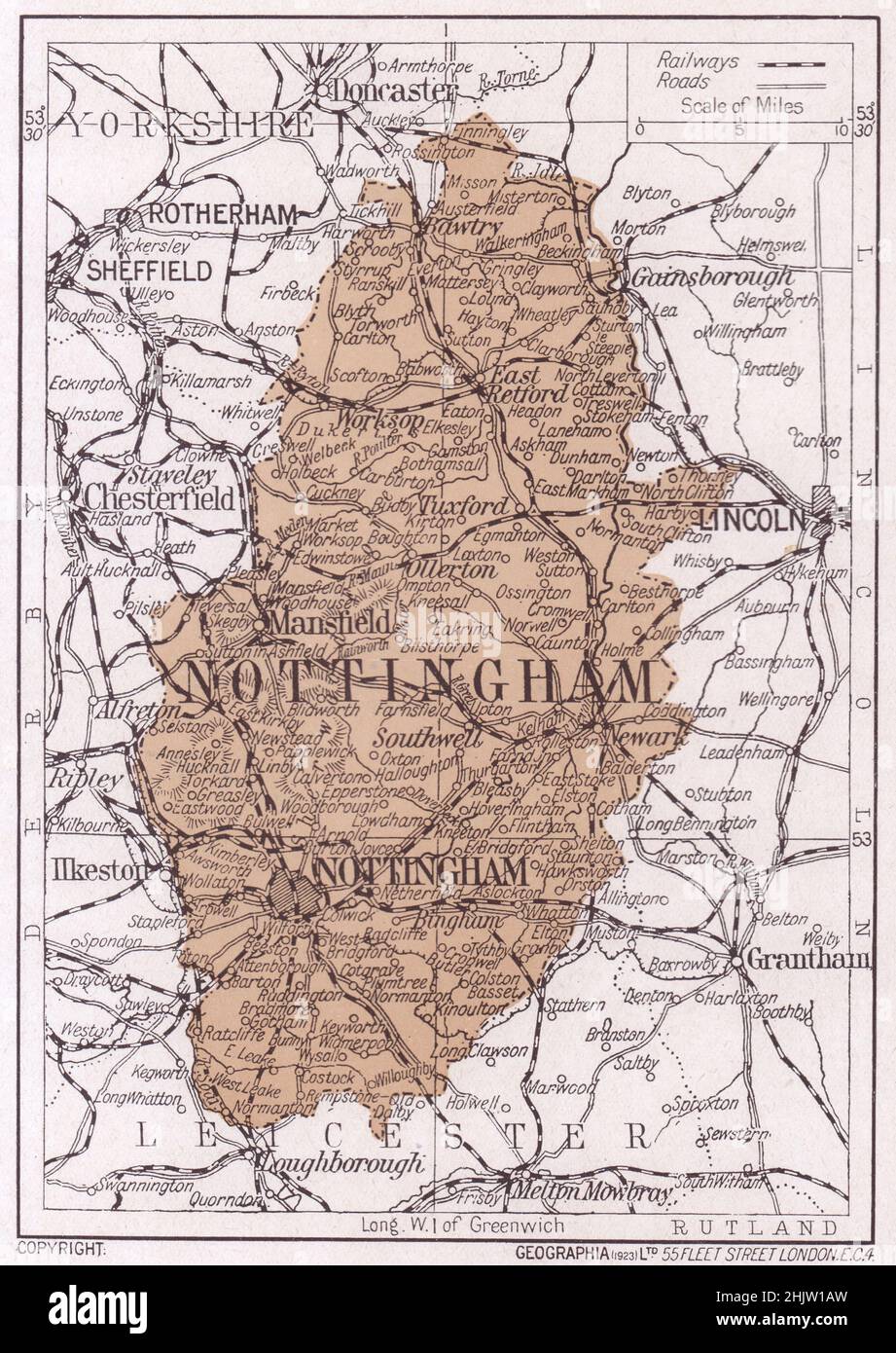 Map of Nottinghamshire (1913 Stock Photo - Alamy