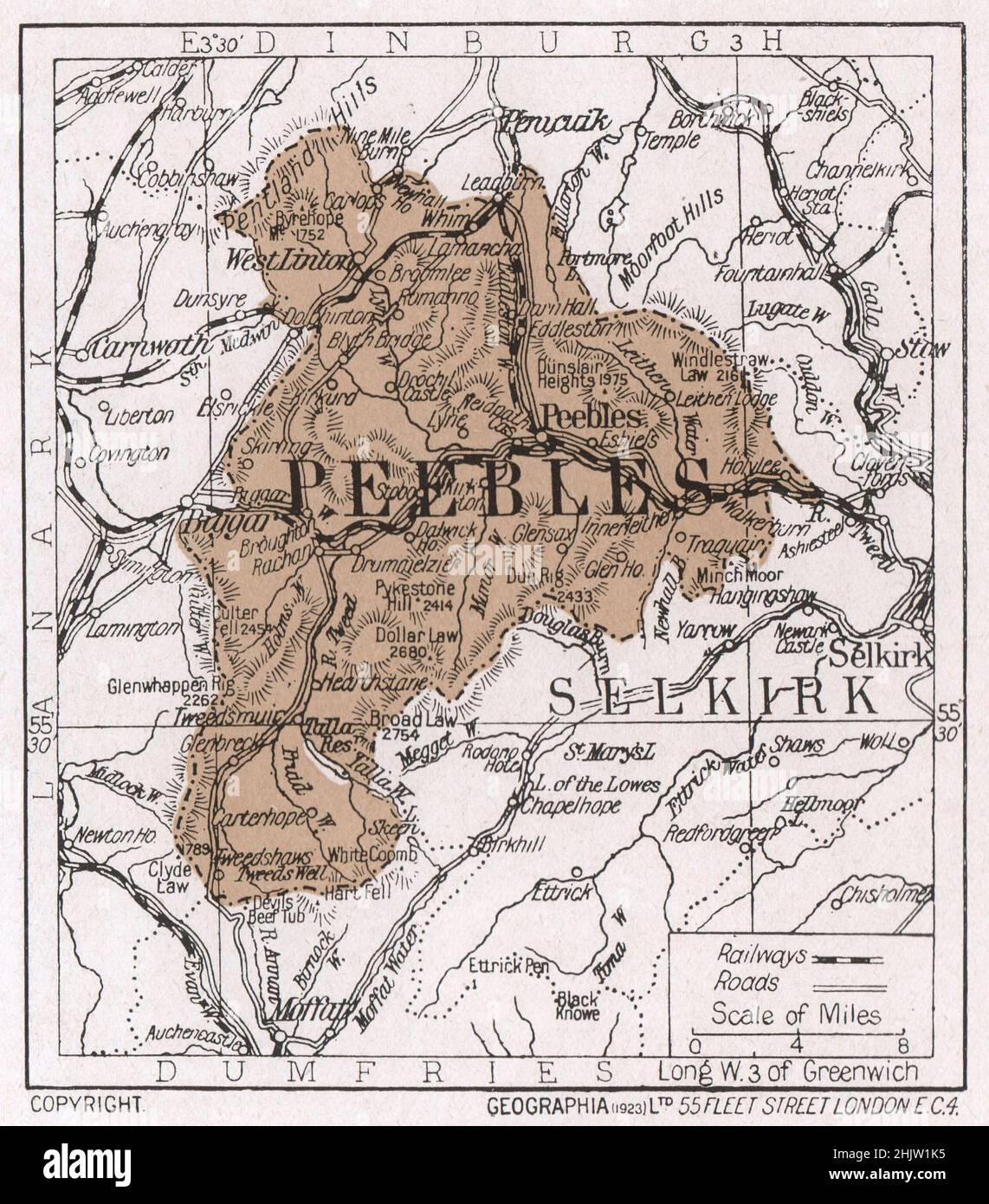 Map of Peeblesshire (1913 Stock Photo - Alamy