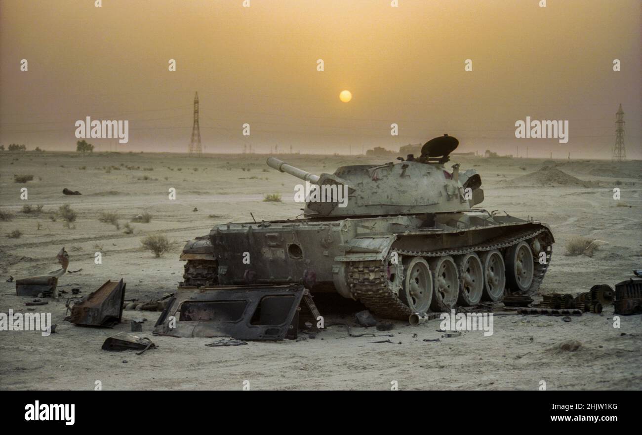 Wreckage of an Iraqi T55 tank destroyed during Gulf War 2 in 2003 Stock ...