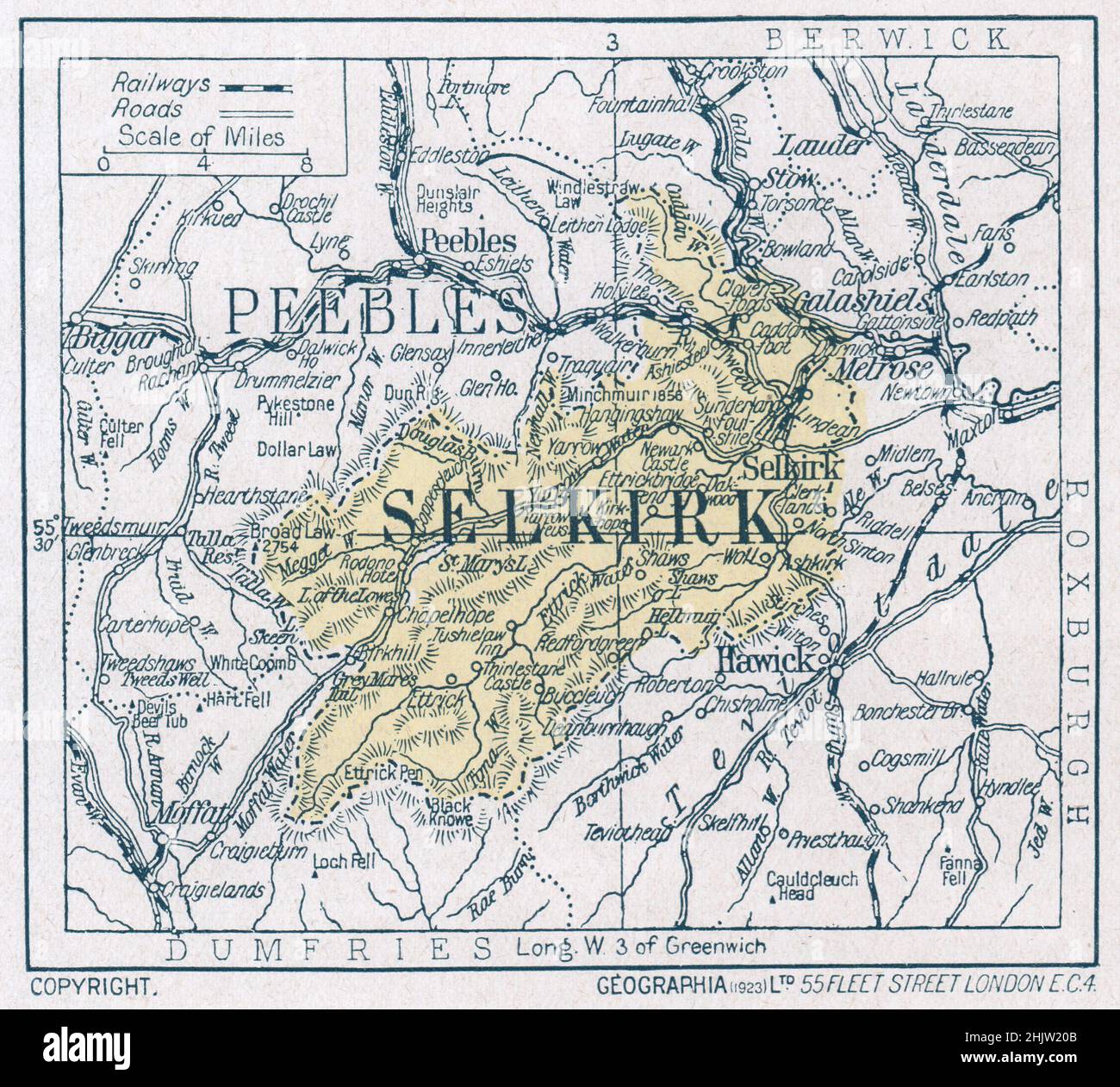 Map of Selkirkshire (1923 Stock Photo - Alamy