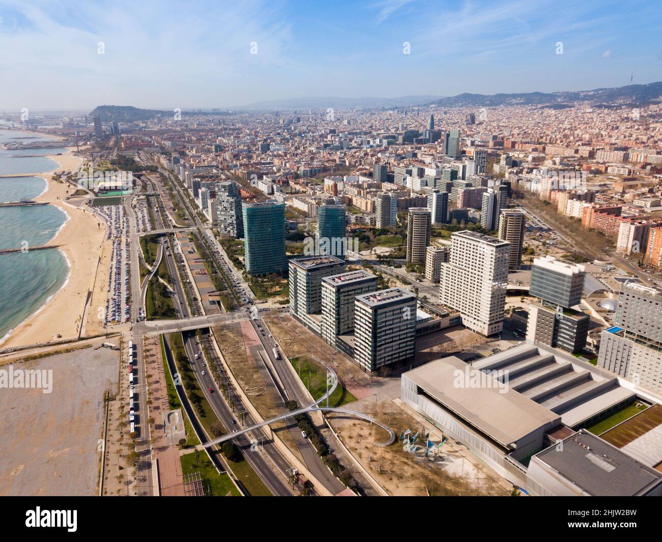 Aerial view of Diagonal Mar i el Front Maritim del Poblenou, Barcelona ...