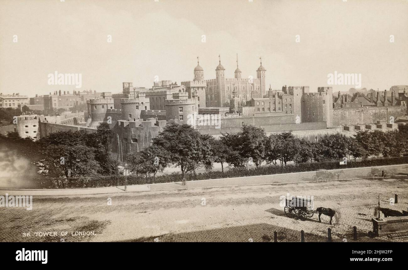 Antique circa 1890 photograph of the Tower of London in London, England ...