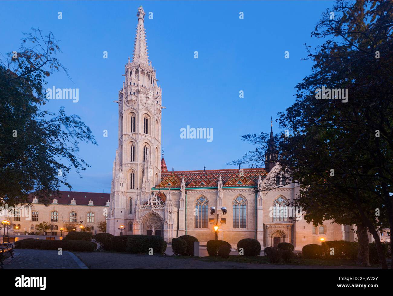 Matthias Church on Buda hill in twilight Stock Photo - Alamy