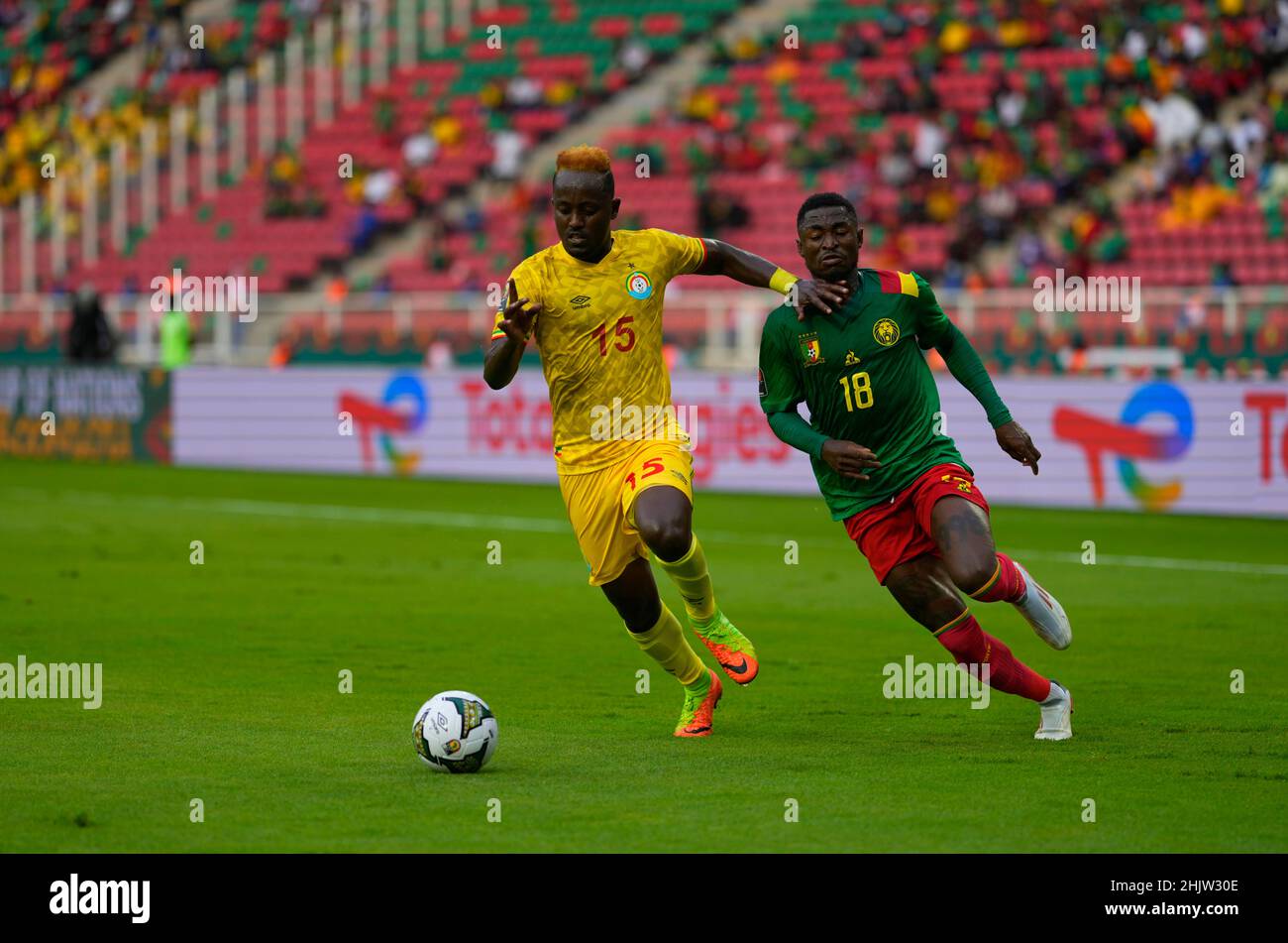 Yaoundé, Cameroon, January, 13, 2022: Martin Hongla of Cameroon and Aschalew Tamene of Ethiopia ...