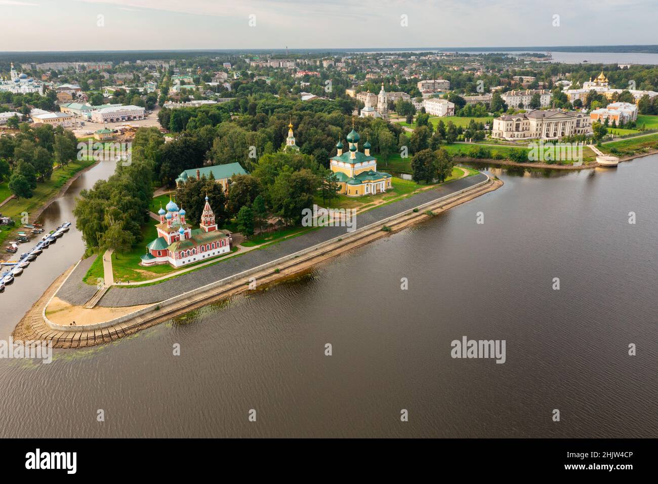 Summer view of Uglich overlooking Kremlin cathedrals on Volga river Stock Photo - Alamy