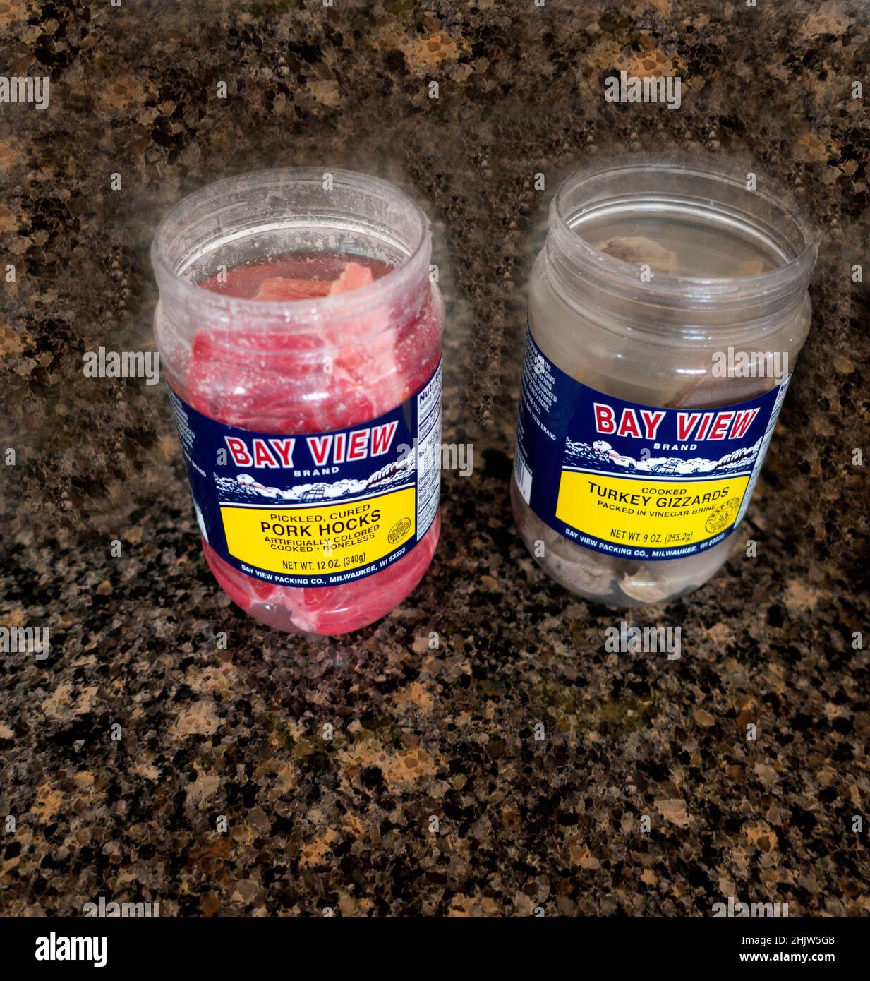 Jars of pork hocks and turkey gizzards. St Paul Minnesota MN USA Stock ...