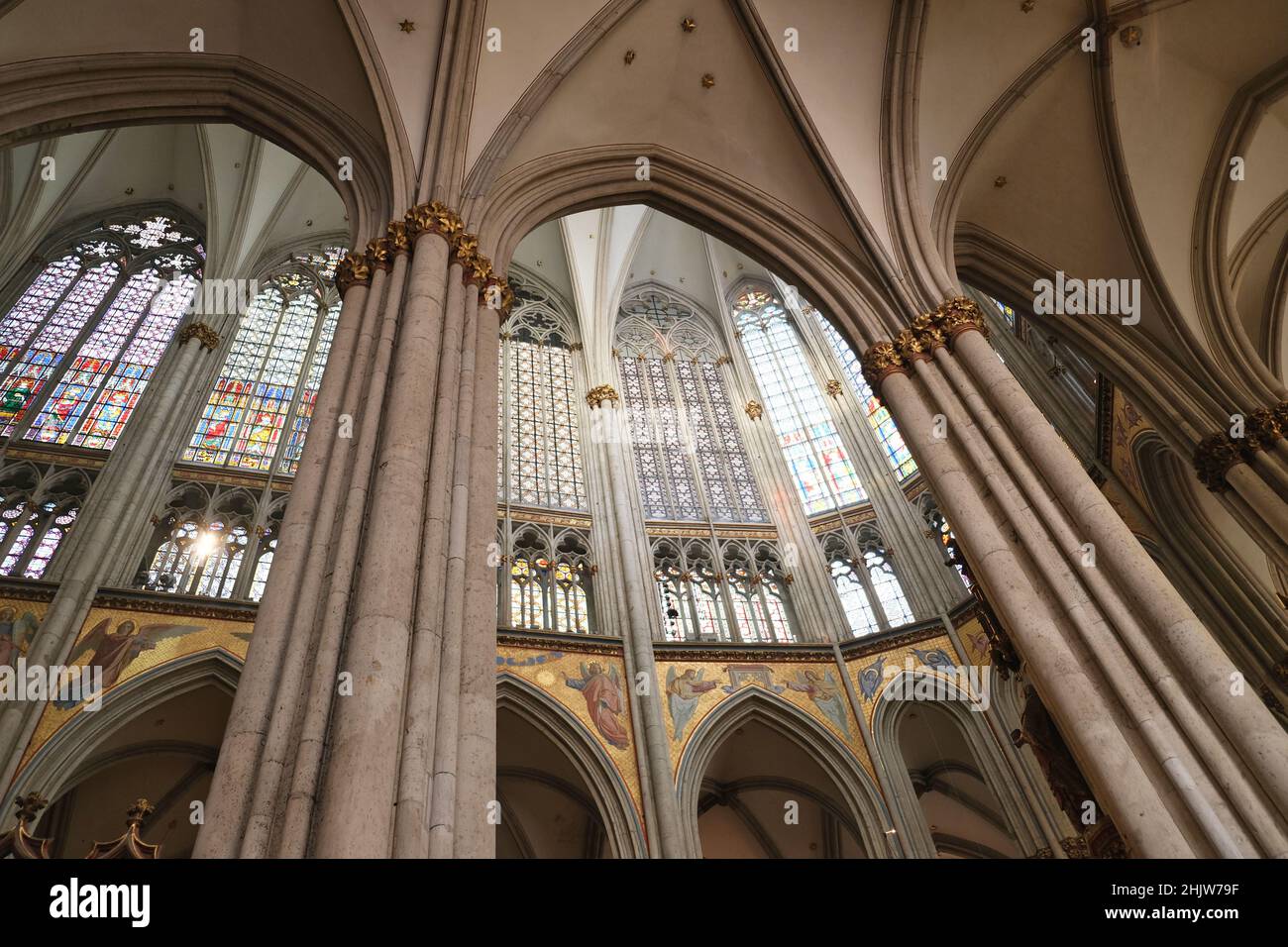 Low angle shot of columns in a cathedral in Cologne, Germany Stock ...