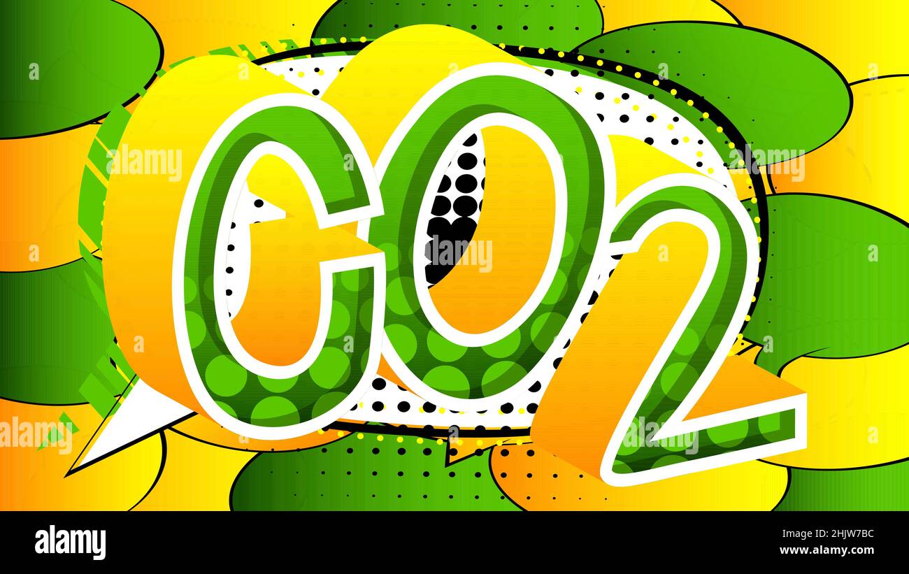CO2. Comic book word text on abstract comics background. Retro pop art style illustration. CO2 ...